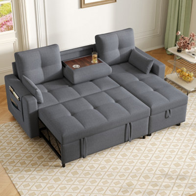 BTM L Shaped Sofa Bed, Pull Out Sleeper, Storage SpaceAnd Drop Down Cup ...
