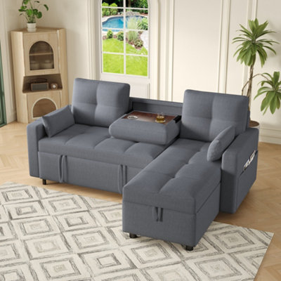 BTM L Shaped Sofa Bed, Pull Out Sleeper, Storage SpaceAnd Drop Down Cup ...