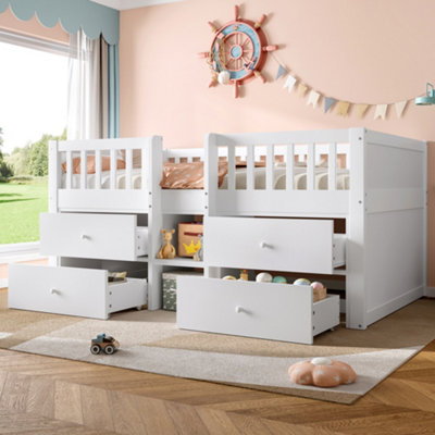 BTM Low Loft Bed 3ft Single with Storage Drawers, Solid Wood Bed Frame ...