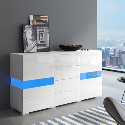 BTM Matt & High Gloss White Sideboard Cabinet Storage Cupboard Unit 16 ...
