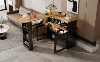 BTM Modern Extendable Kitchen Island Table 138 193x39x105cm, Storage, Swivel, LED Strip ...