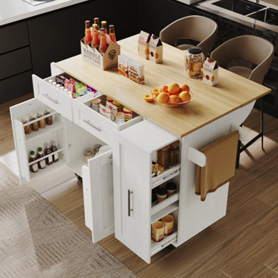BTM Modern Kitchen Island Buffet Cabinet Dining Cart with Snack Shelves ...