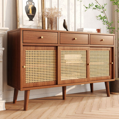 BTM Modern Sideboard 120cm with Rattan Doors, 3 Drawers & Compartments ...