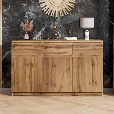 BTM Oak Buffet Sideboard with 3 Drawers, 3 Doors & Adjustable Shelves ...