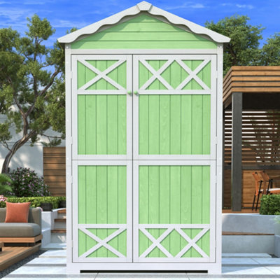 BTM Outdoor wooden garden shed green weatherproof tool house for backyard patio fade resistant ...