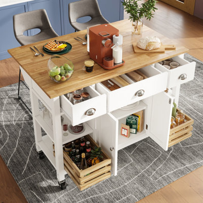BTM Rolling kitchen island trolley with large cabinet, 3 drawers, spice ...