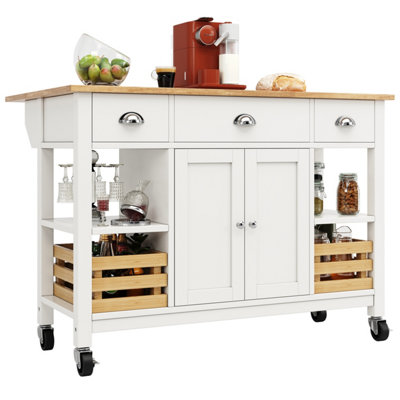 BTM Rolling kitchen island trolley with large cabinet, 3 drawers, spice ...