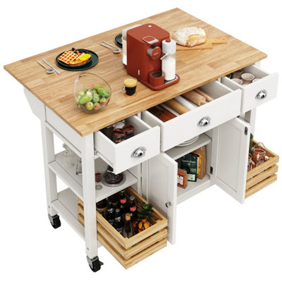 BTM Rolling kitchen island trolley with large cabinet, 3 drawers, spice ...