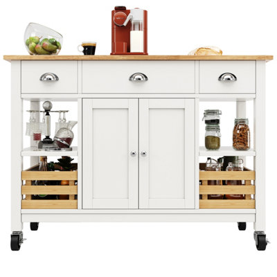 BTM Rolling kitchen island trolley with large cabinet, 3 drawers, spice ...