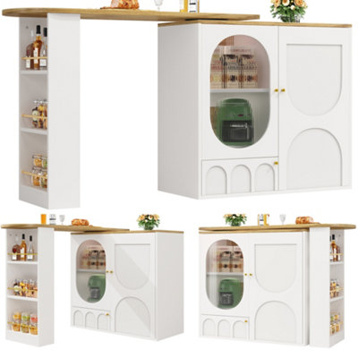 BTM Rotating Bar Table with Storage Shelves Kitchen Island with Doors ...