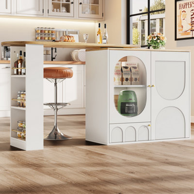 BTM Rotating Bar Table with Storage Shelves Kitchen Island with Doors ...