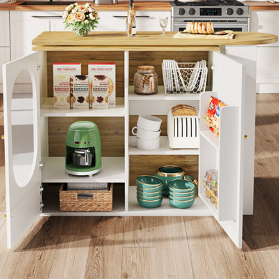 BTM Rotating Bar Table with Storage Shelves Kitchen Island with Doors ...