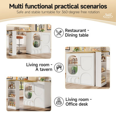BTM Rotating Bar Table with Storage Shelves Kitchen Island with Doors ...