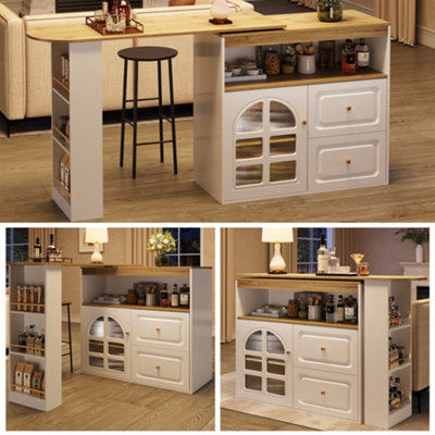 BTM Rotating Sideboard, 2 Drawers, Snack Shelf And Glass Storage ...
