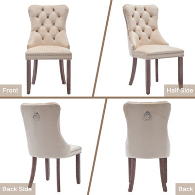 BTM Set of 2 Modern Velvet Dining Chairs Button Tufted Wood Legs ...