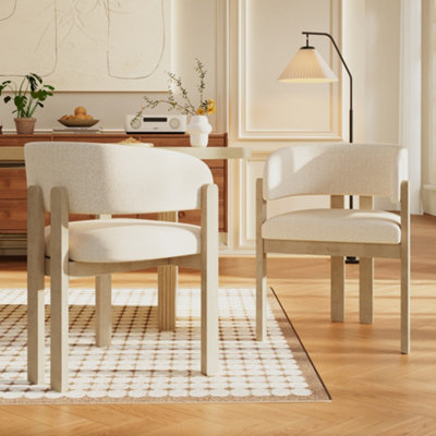 BTM Set of 2 Solid Wood Dining Chairs, Boucle Upholstery, Natural, for ...
