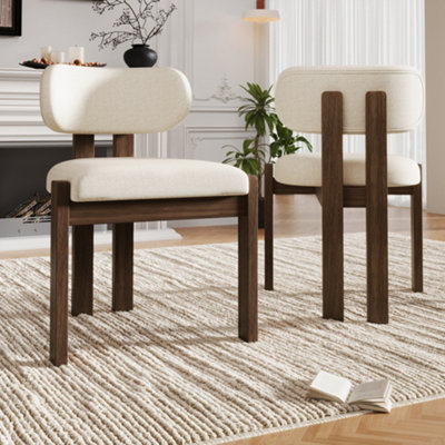 BTM Set of 2 Solid Wood Dining Chairs, Boucle Upholstery, Walnut, for ...