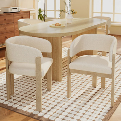 BTM Set of 4 Solid Wood Dining Chairs, Boucle Upholstery, Natural, for ...