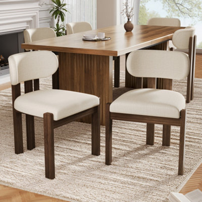 BTM Set of 6 Solid Wood Dining Chairs, Boucle Upholstery, Walnut, for ...