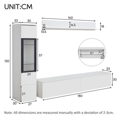 BTM Set of Three White High Gloss TV Wall Units with LED TV Stand ...