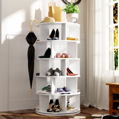 BTM Shoe Rack Rotatable White Round 5 Tier Storage Rack Height 115cm ...