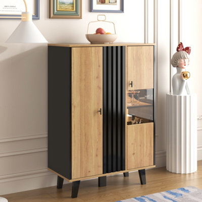 BTM Sideboard Display Cabinet with Glass And LED, Black And Wood Design ...