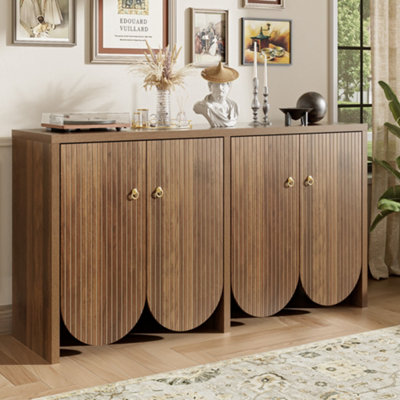 BTM Sideboard Walnut Look 147X40X80 cm, 4 Doors with Adjustable Shelves ...