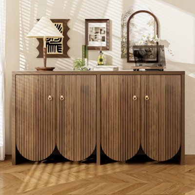BTM Sideboard Walnut Look 147X40X80 cm, 4 Doors with Adjustable Shelves ...