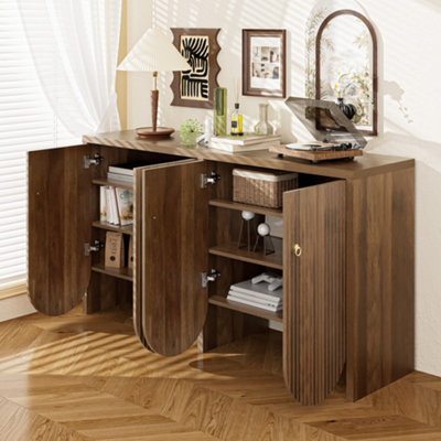 BTM Sideboard Walnut Look 147X40X80 cm, 4 Doors with Adjustable Shelves ...