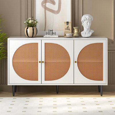 BTM Sideboard with 3 rattan decorated doors highboard with metal ...