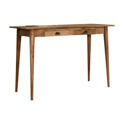 BTM Solid Wood 2 Drawer Cable Writing Desk, Brown