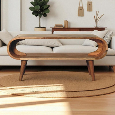 BTM Solid Wood Amaya Nordic Style Oak-ish Coffee Table, Open Slot