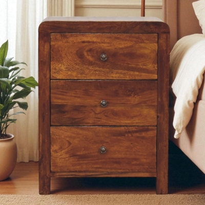 BTM Solid Wood Aspen Bedside, 3 Drawers, Chestnut, Brown