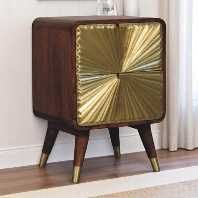 BTM Solid Wood Avora Chestnut Brass Embossed Nightstand, 2 Drawers ...