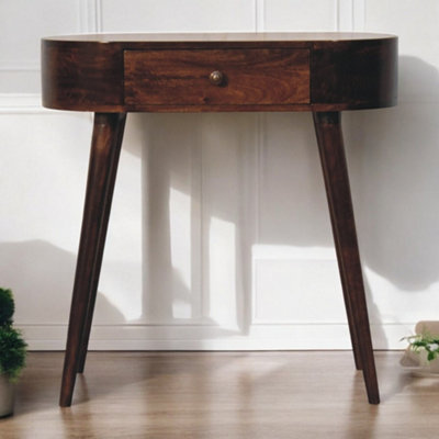 BTM Solid Wood California Walnut Rounded Small Console Table, 1 Drawer ...
