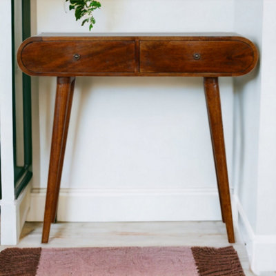 BTM Solid Wood Chestnut London Console Table, 2 Drawers, Dark Brown