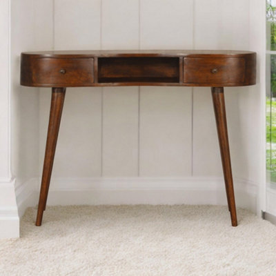 BTM Solid Wood Chestnut Wave Writing Desk, 2 Drawers and Open Slot ...