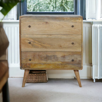 BTM Solid Wood Curved Chest, 3 Drawers, Oak-ish, Brown