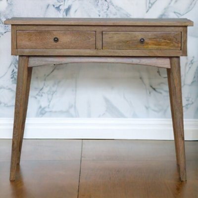 BTM Solid Wood Hallway Console Table, 2 Drawers, Beige