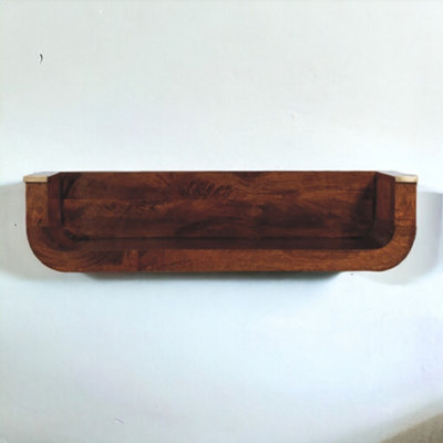 BTM Solid Wood Indira Chestnut Floating Console, Open Slot, Dark Brown