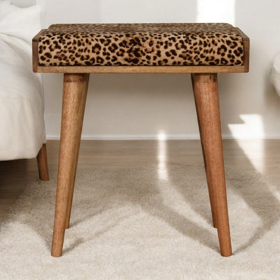 BTM Solid Wood Leopard Velvet Tray Style Footstool, Upholstered Animal ...