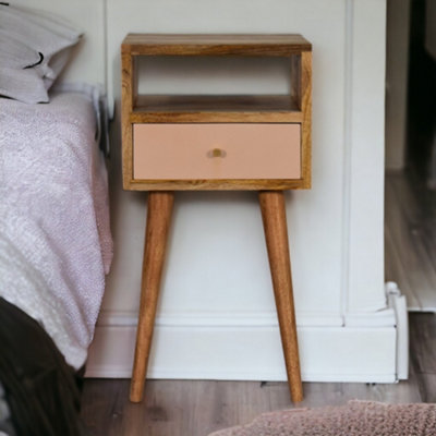 BTM Solid Wood Mini Blush Hand Painted Bedside, 1 Drawer and Open Shelf ...