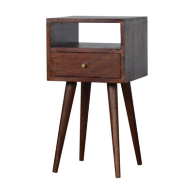 BTM Solid Wood Mini Cherry Bedside, 1 Drawer and Open Shelf, Dark Brown