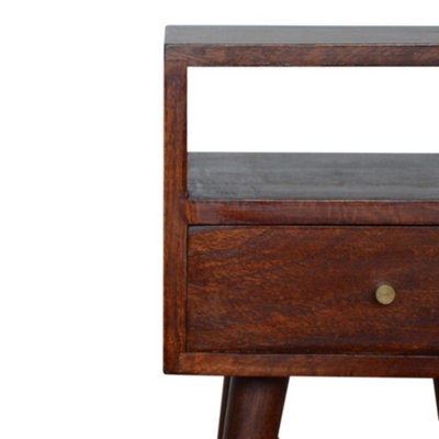 BTM Solid Wood Mini Cherry Bedside, 1 Drawer and Open Shelf, Dark Brown