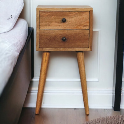 BTM Solid Wood Mini Oak-ish Bedside, 2 Drawers, Brown