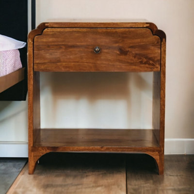 BTM Solid Wood Newton Bedside, 1 Drawer and Open Shelf, Dark Brown