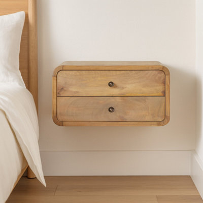 BTM Solid Wood Oak-ish 2 Drawer Floating Bedside, 2 Drawers, Brown