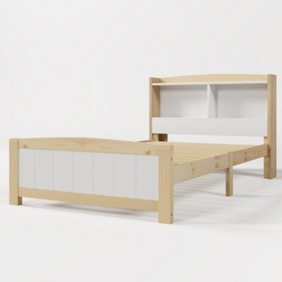 BTM Solid Wooden Bed Frame Single Bed with Storage Headboard 3ft ...