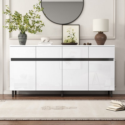 BTM Storage Cabinet Sideboard Buffet with 4 Drawers 4 Doors, Adjustable ...