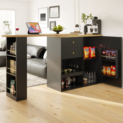 BTM Swivel Bar Table 360 , 2 Drawers, Sliding Door Cabinet 3 Tier ...